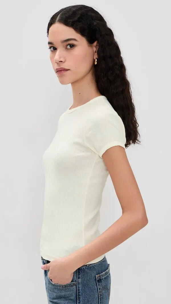 Donni. Pointelle Baby Tee - Creme