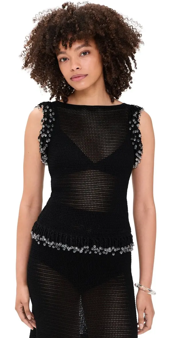 Paris Georgia Fringe Knit Top - Black