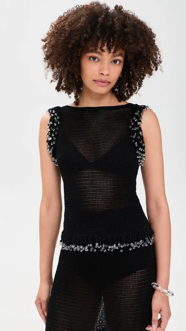 Paris Georgia Fringe Knit Top - Black