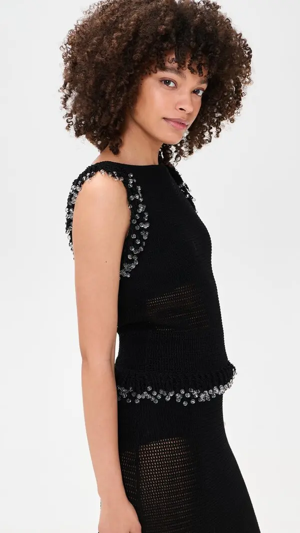 Paris Georgia Fringe Knit Top - Black