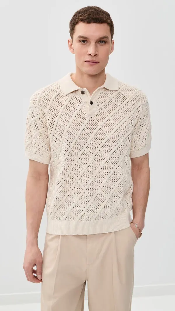Obey Short Sleeve Chunky Polo Sweater - Birch
