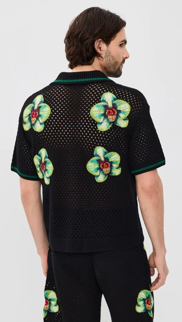 Casablanca Glitch Orchid Embroidered Crochet Shirt