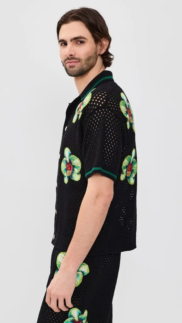 Casablanca Glitch Orchid Embroidered Crochet Shirt
