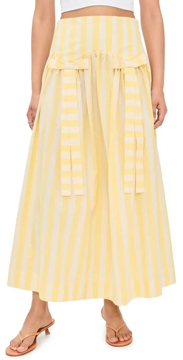 THE TINY BIG SISTER Striped Cotton Poplin Midi Skirt