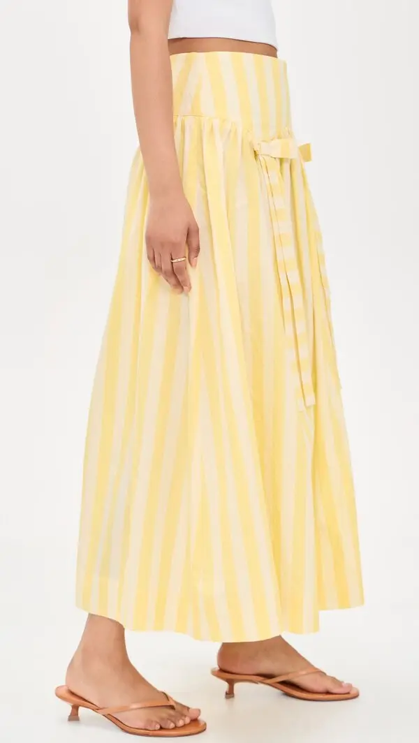 THE TINY BIG SISTER Striped Cotton Poplin Midi Skirt