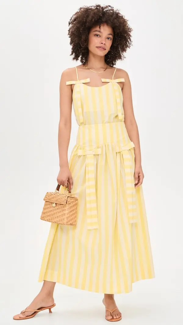 THE TINY BIG SISTER Striped Cotton Poplin Midi Skirt