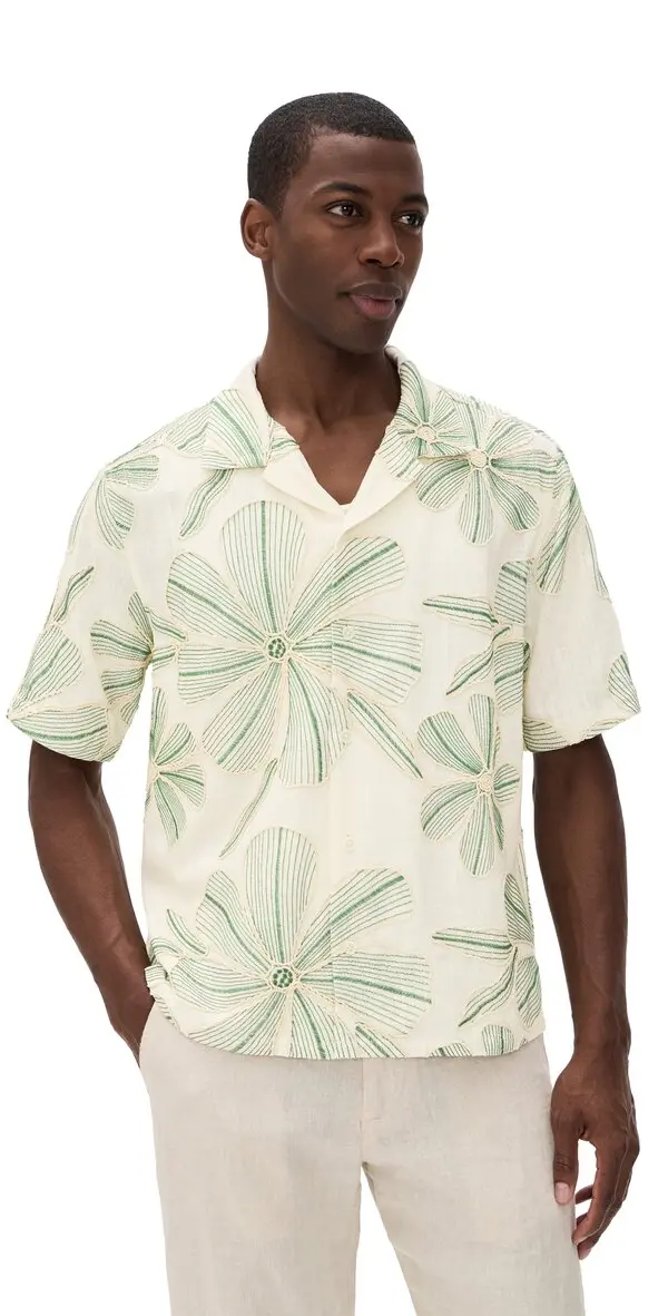 CORRIDOR Linen Applique Short Sleeve Shirt