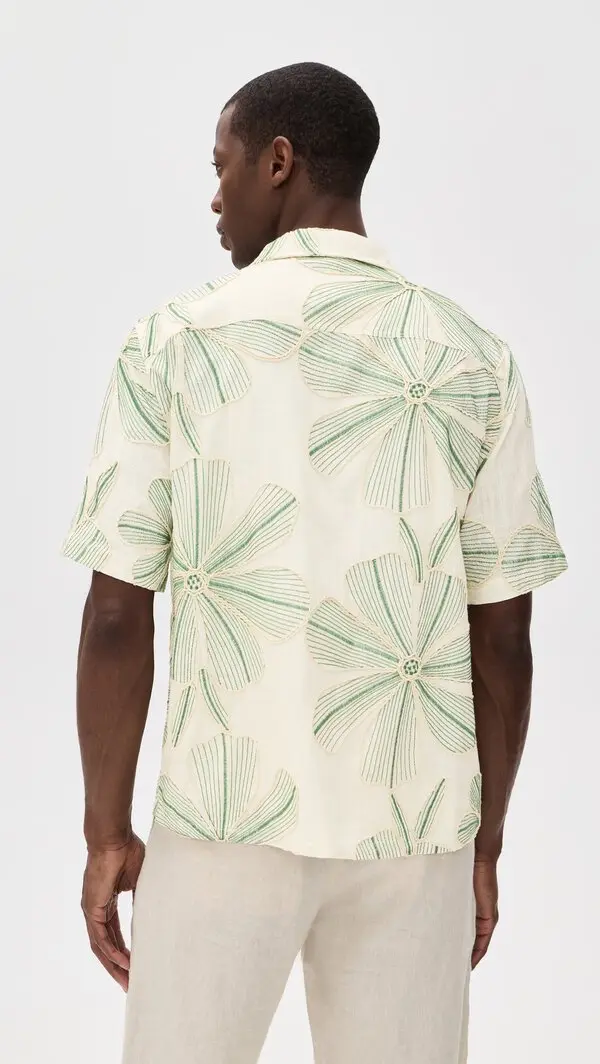 CORRIDOR Linen Applique Short Sleeve Shirt