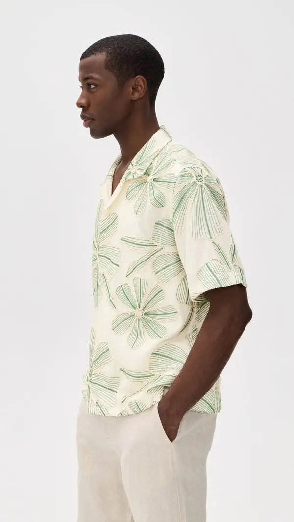 CORRIDOR Linen Applique Short Sleeve Shirt