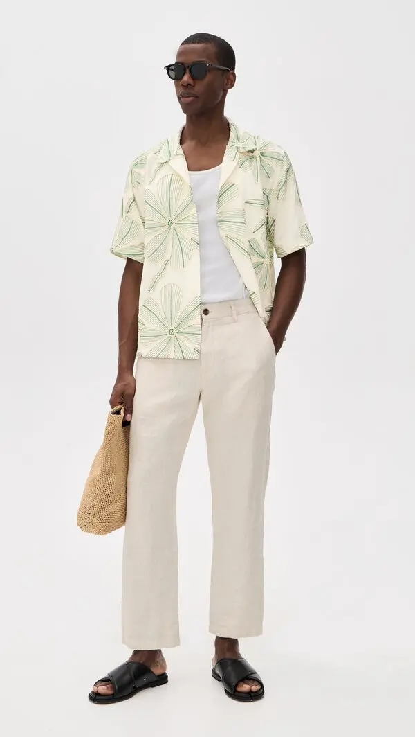 CORRIDOR Linen Applique Short Sleeve Shirt