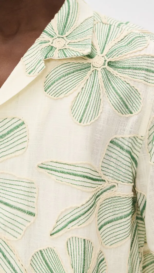 CORRIDOR Linen Applique Short Sleeve Shirt