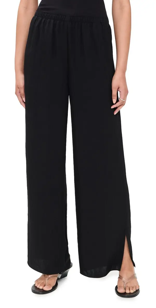 Theory Slit Cuff Wide Leg Pants - Black
