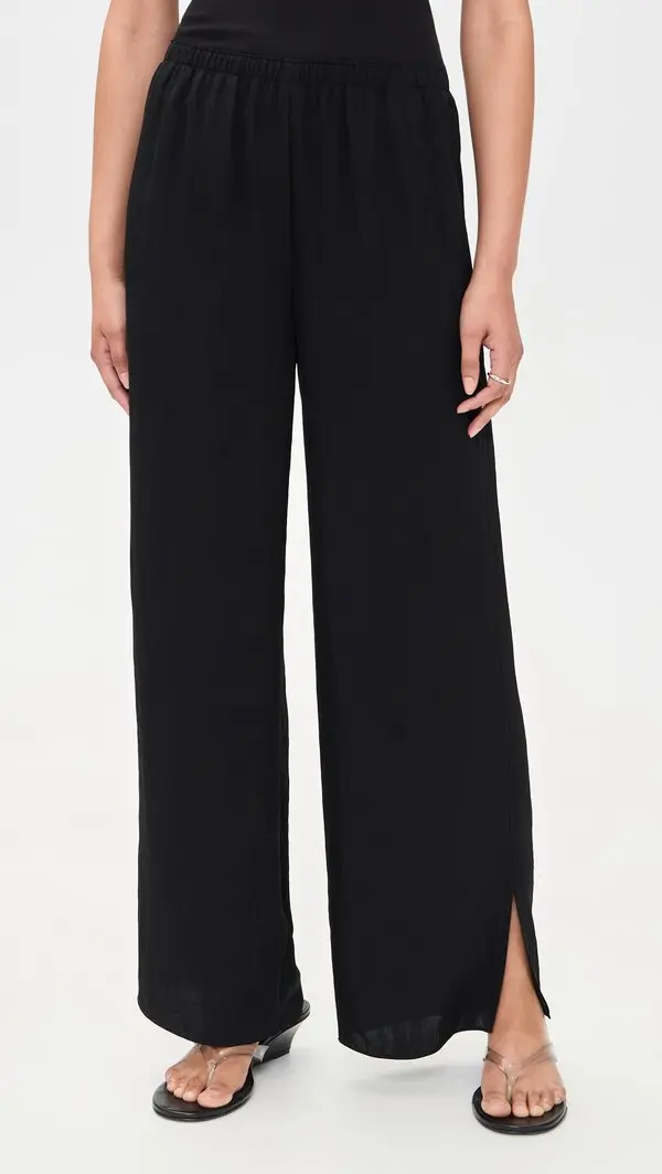 Theory Slit Cuff Wide Leg Pants - Black