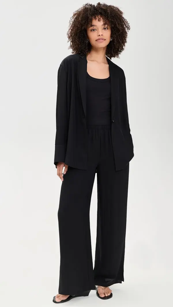 Theory Slit Cuff Wide Leg Pants - Black