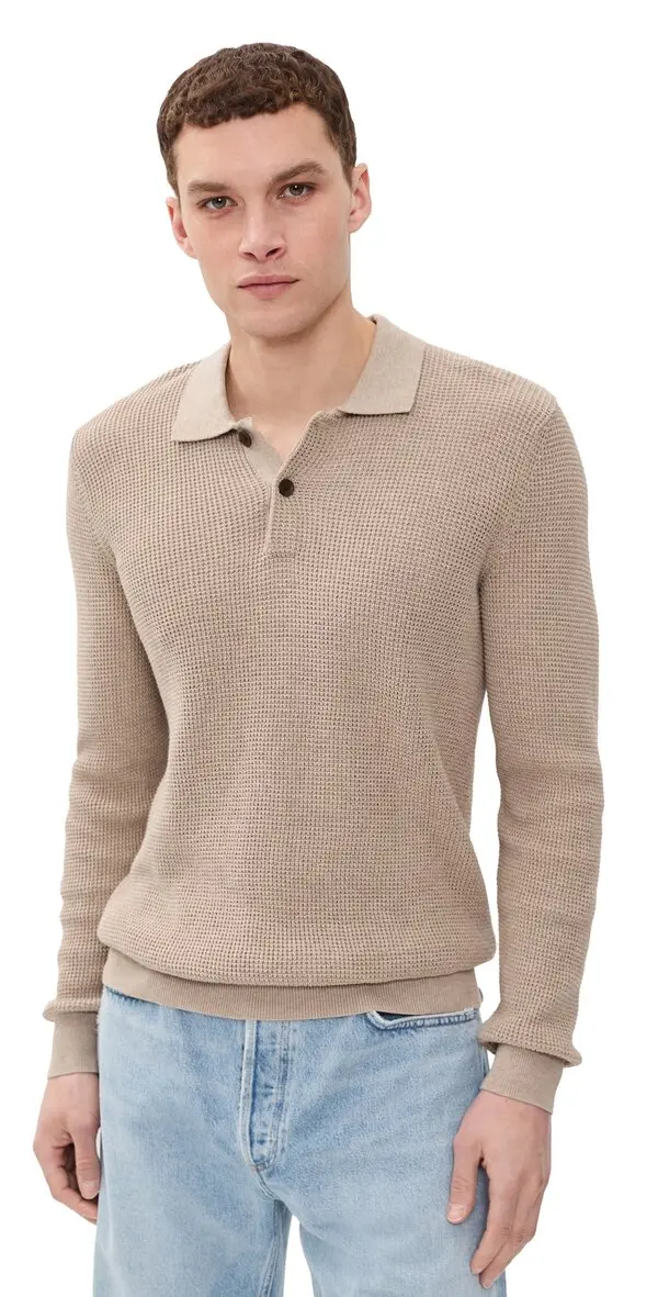 Faherty Brand Long Sleeve Sunwashed Sweater Polo - Natural