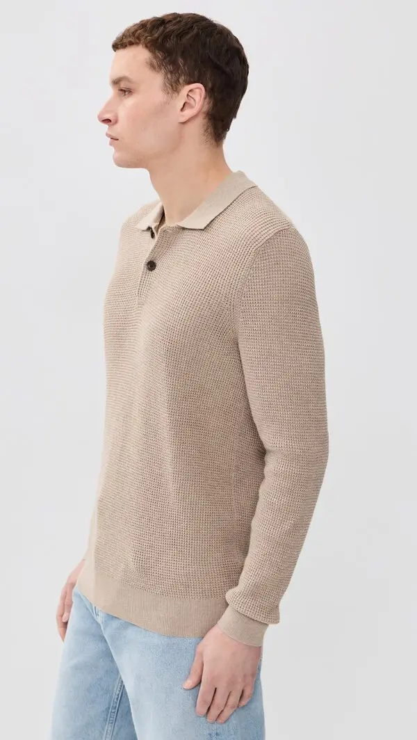 Faherty Brand Long Sleeve Sunwashed Sweater Polo - Natural