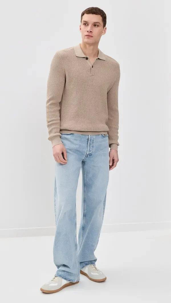 Faherty Brand Long Sleeve Sunwashed Sweater Polo - Natural