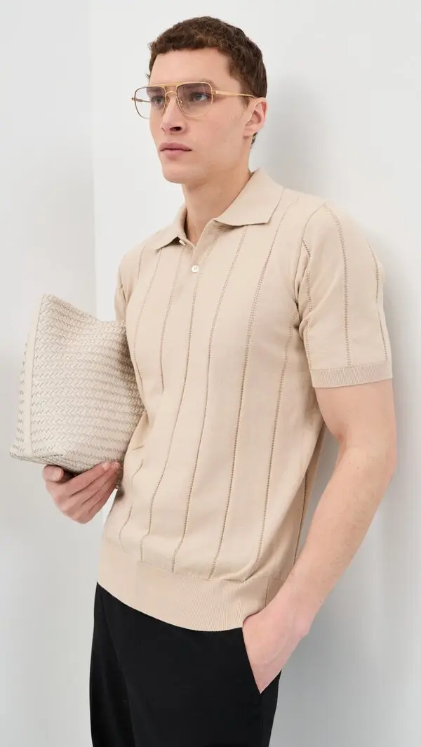 FAR AFIELD Jacobs Knitted Polo - Sand