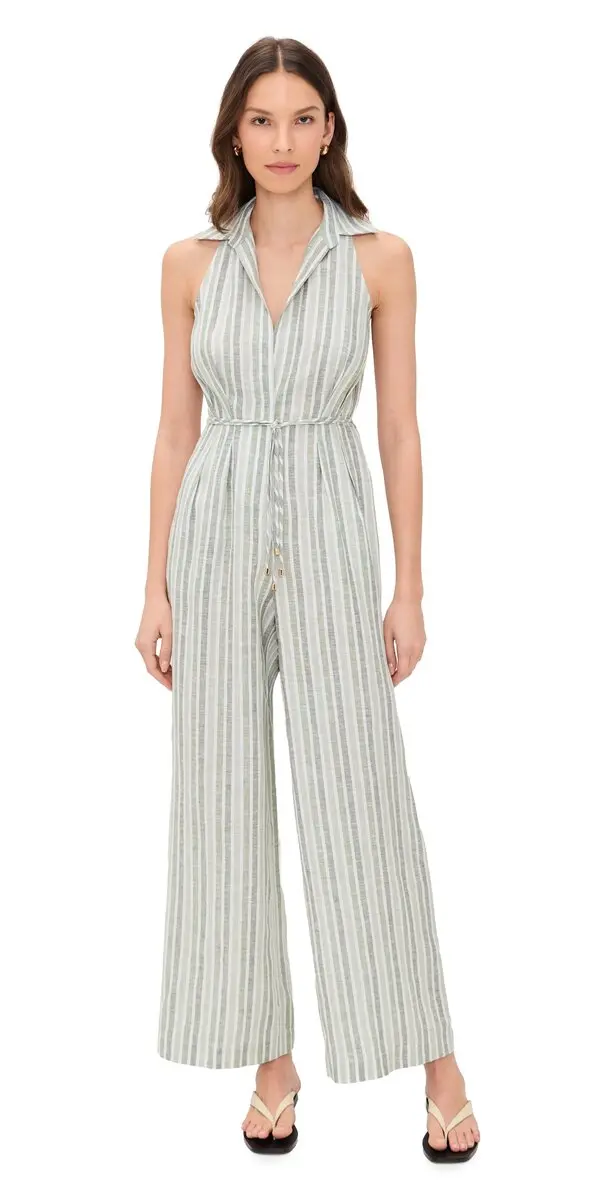 HEVRON Vivi Jumpsuit - Sage Stripe