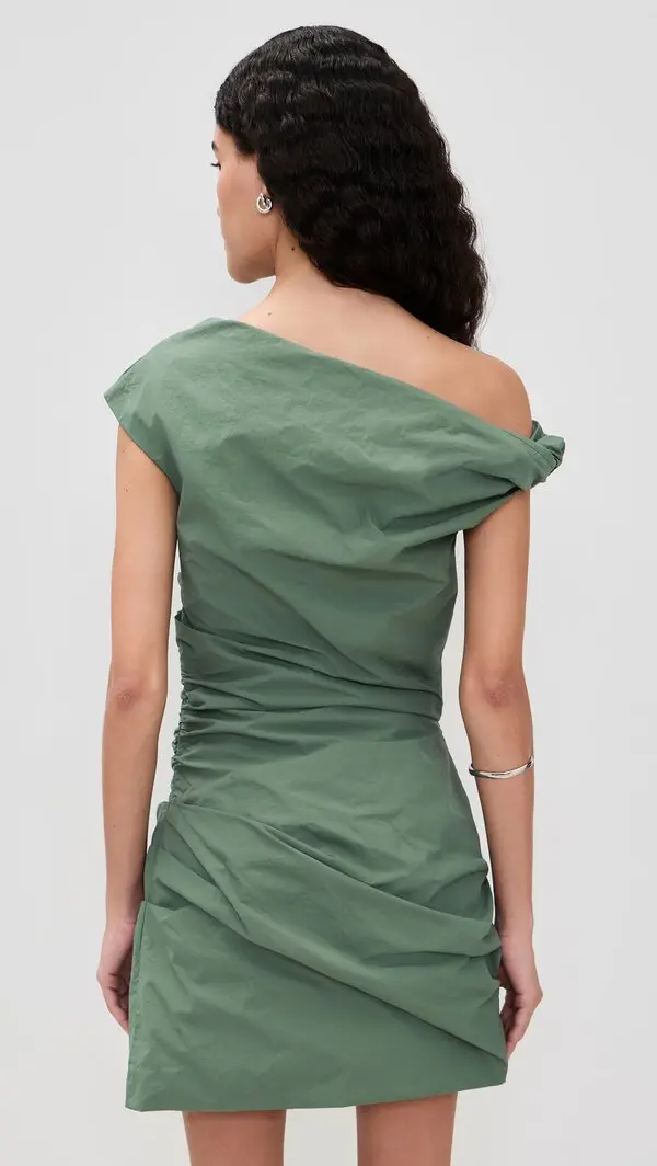 Paris Georgia Remmy Mini Dress Ruched Off-Shoulder Technical Weave - Duck  Green | Editorialist