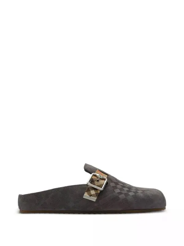 Burberry Check Suede Clogs - Grey