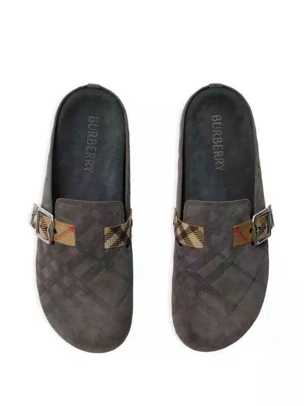 Burberry Check Suede Clogs - Grey
