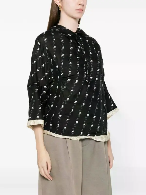Undercover Bird Print Cropped Blouse