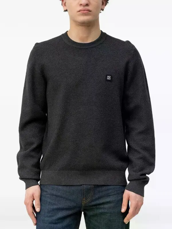 Hugo Textured Logo-patch Jumper - Grey