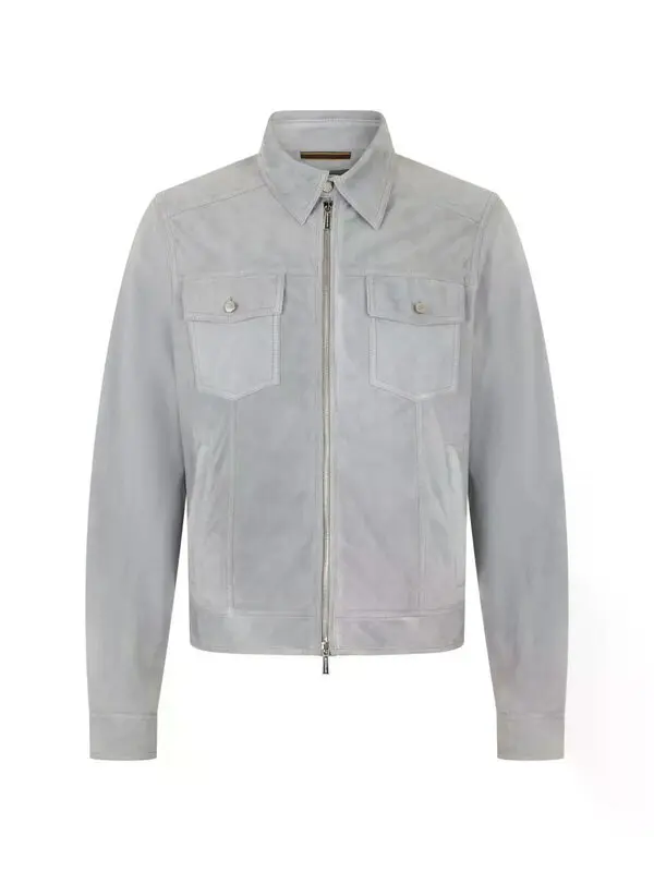 MOORER Zip-up Leather Jacket - Grey