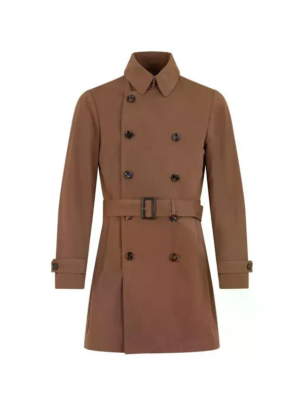 MOORER Belted Double-breasted Trench Coat - Brown