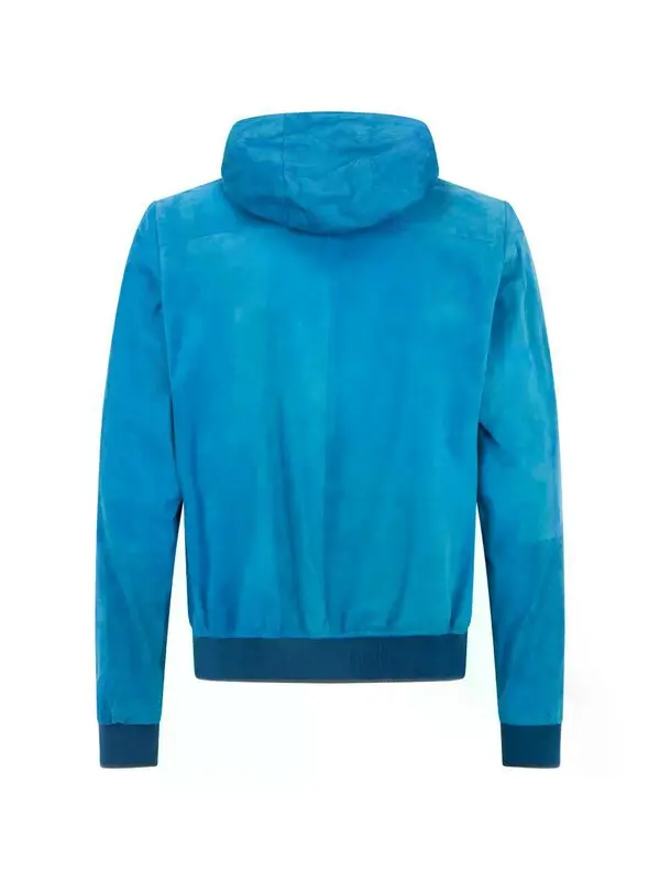 MOORER Hooded Leather Jacket - Blue