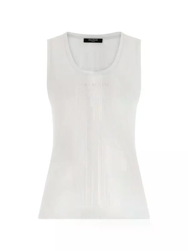 Balmain Ribbed Embroidery Tank Top - White