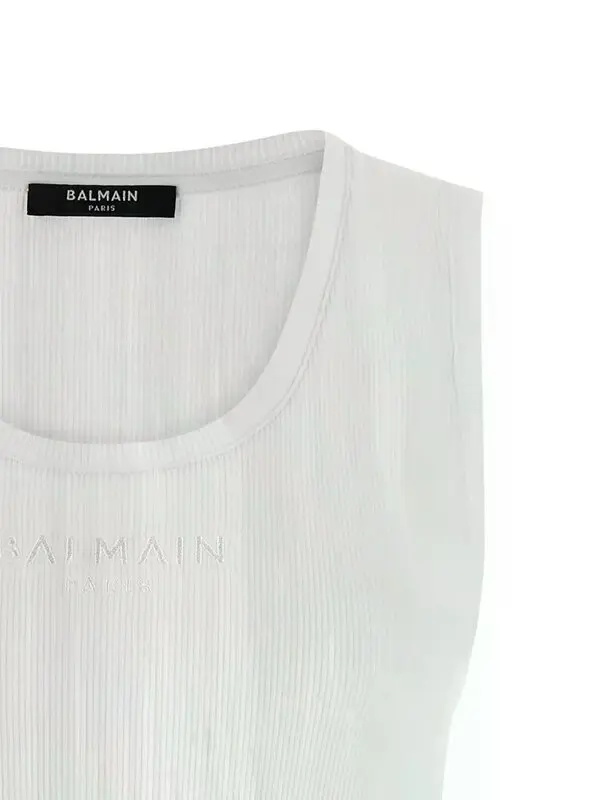 Balmain Ribbed Embroidery Tank Top - White
