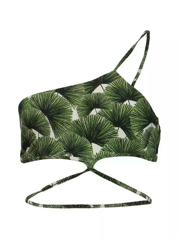 Agua Bendita Leaf-print One-shoulder Bikini Top - Green