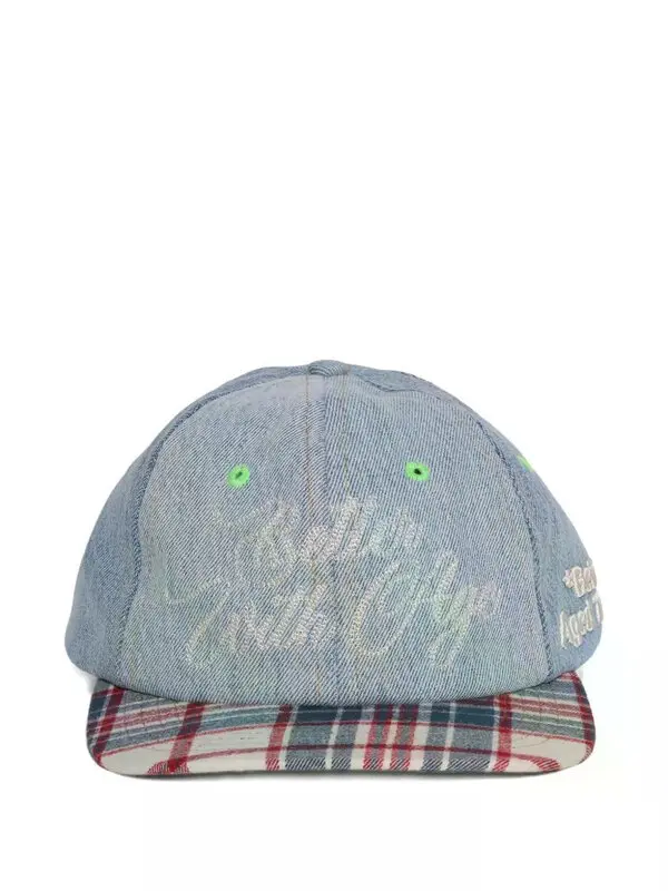 BETTER WITH AGE Plaid Brim Embroidered Cap - Blue