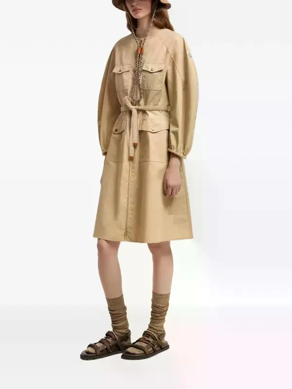 Moncler Pleated Poplin Midi Dress - Neutrals