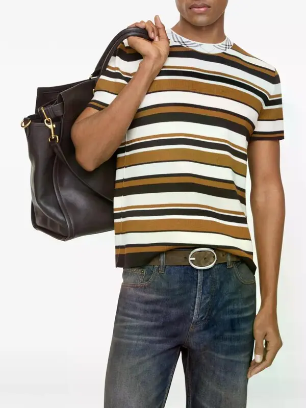 Burberry Striped Wool Blend T-shirt - Neutrals