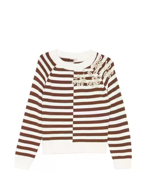Liu Jo Striped Embellished Sweater - White