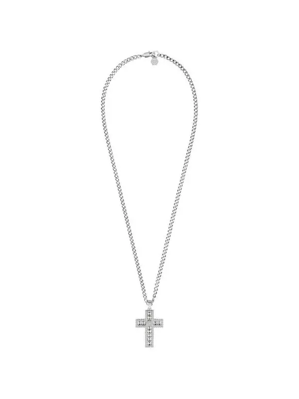 Philipp Plein Crucifix Crystal Necklace - Silver
