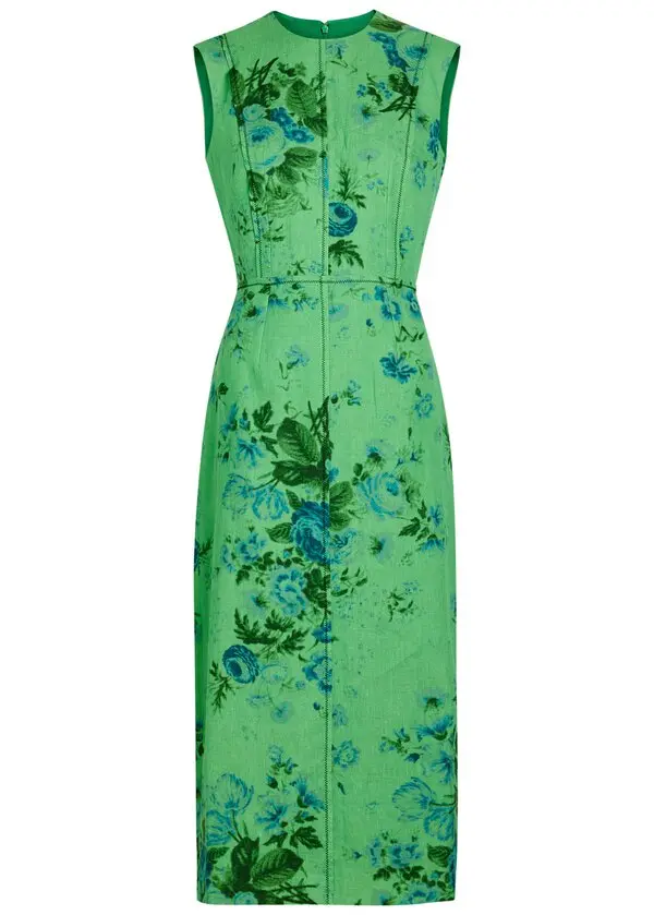 Erdem Floral Print Linen Midi Dress