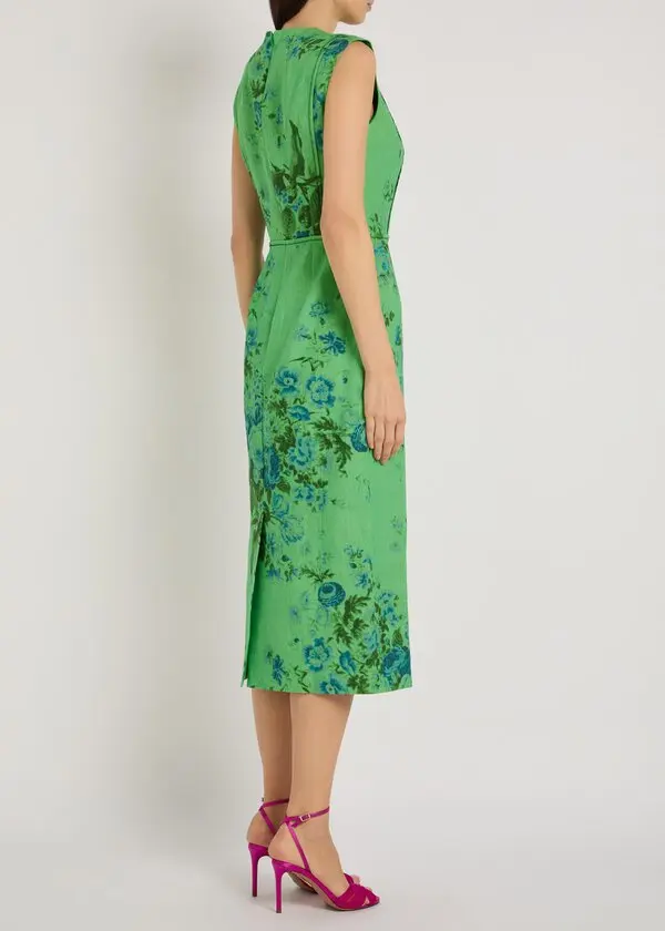 Erdem Floral Print Linen Midi Dress