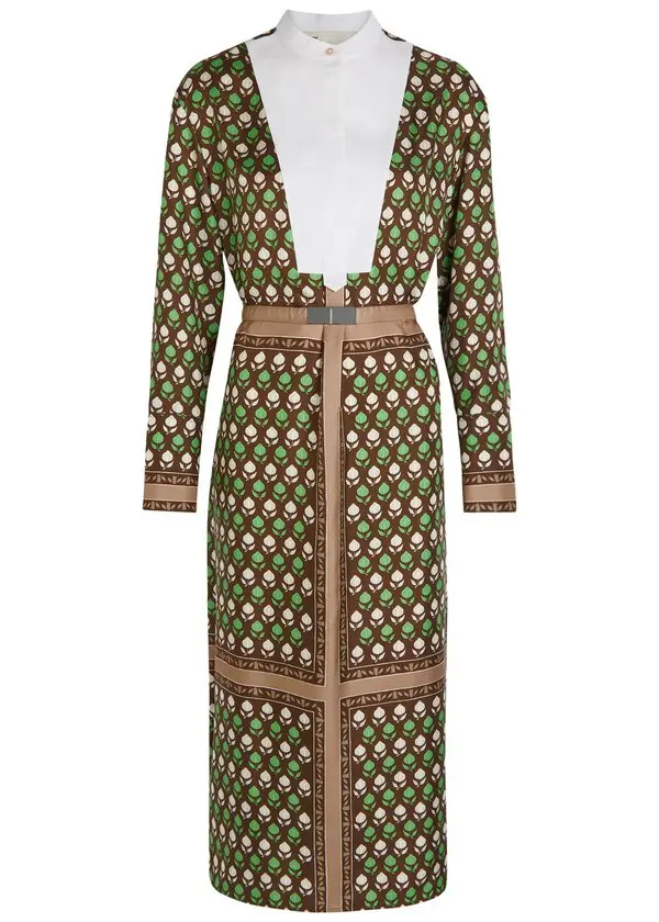 Tory Burch Printed Silk Midi Shirt Dress