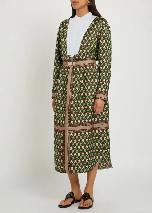 Tory Burch Printed Silk Midi Shirt Dress