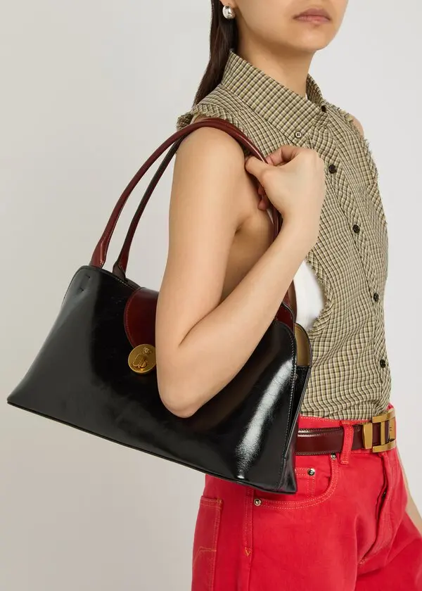 Versace Glossed Leather Shoulder Bag