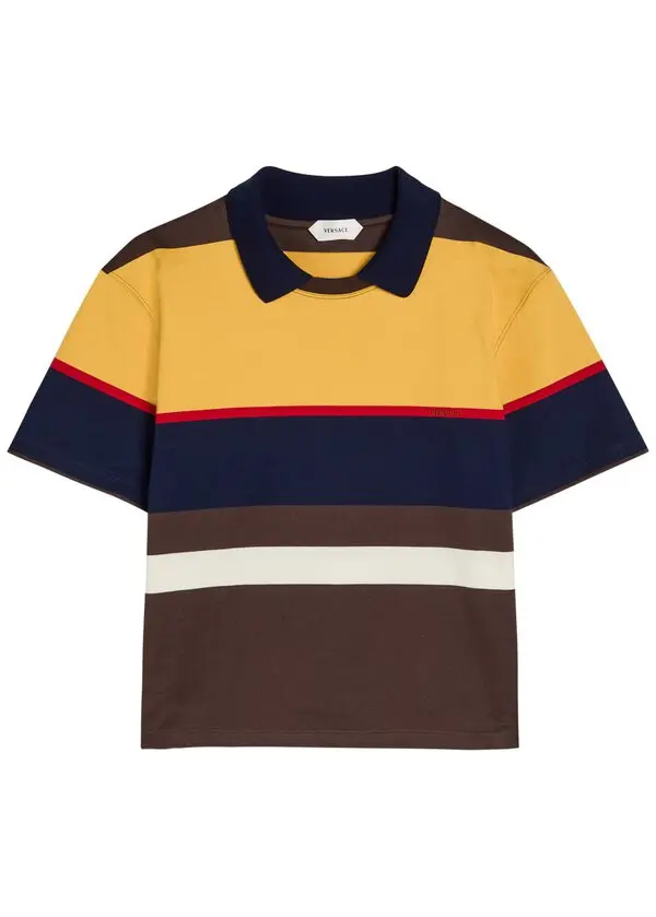 Versace Logo-embroidered Striped Cotton Polo T-shirt