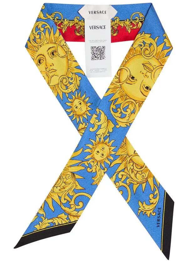 Versace Printed Silk-twill Bandeaux - Blue