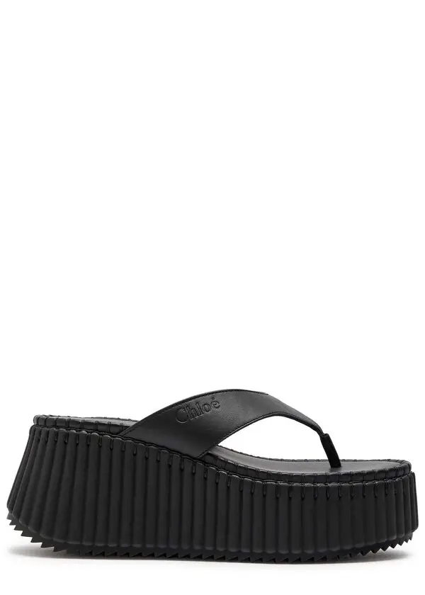Chloé 80mm Leather Wedge Sandals - Black