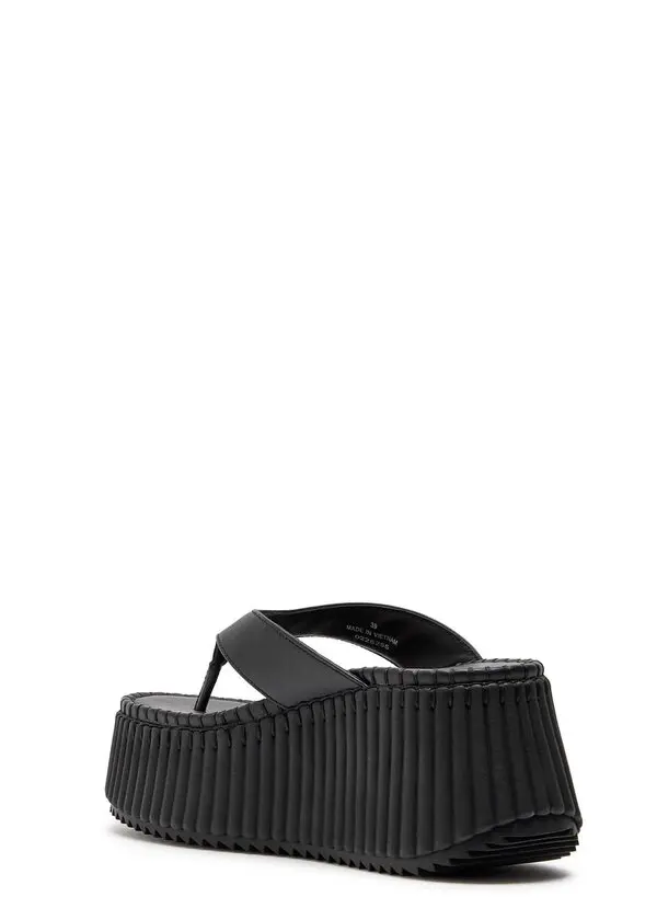 Chloé 80mm Leather Wedge Sandals - Black