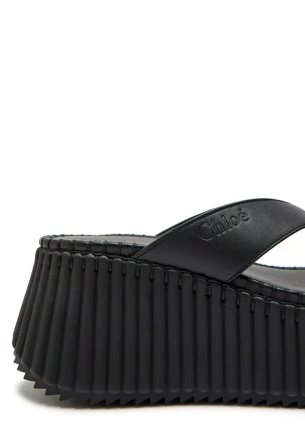 Chloé 80mm Leather Wedge Sandals - Black