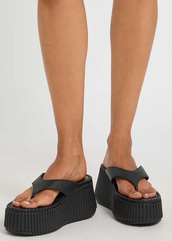 Chloé 80mm Leather Wedge Sandals - Black